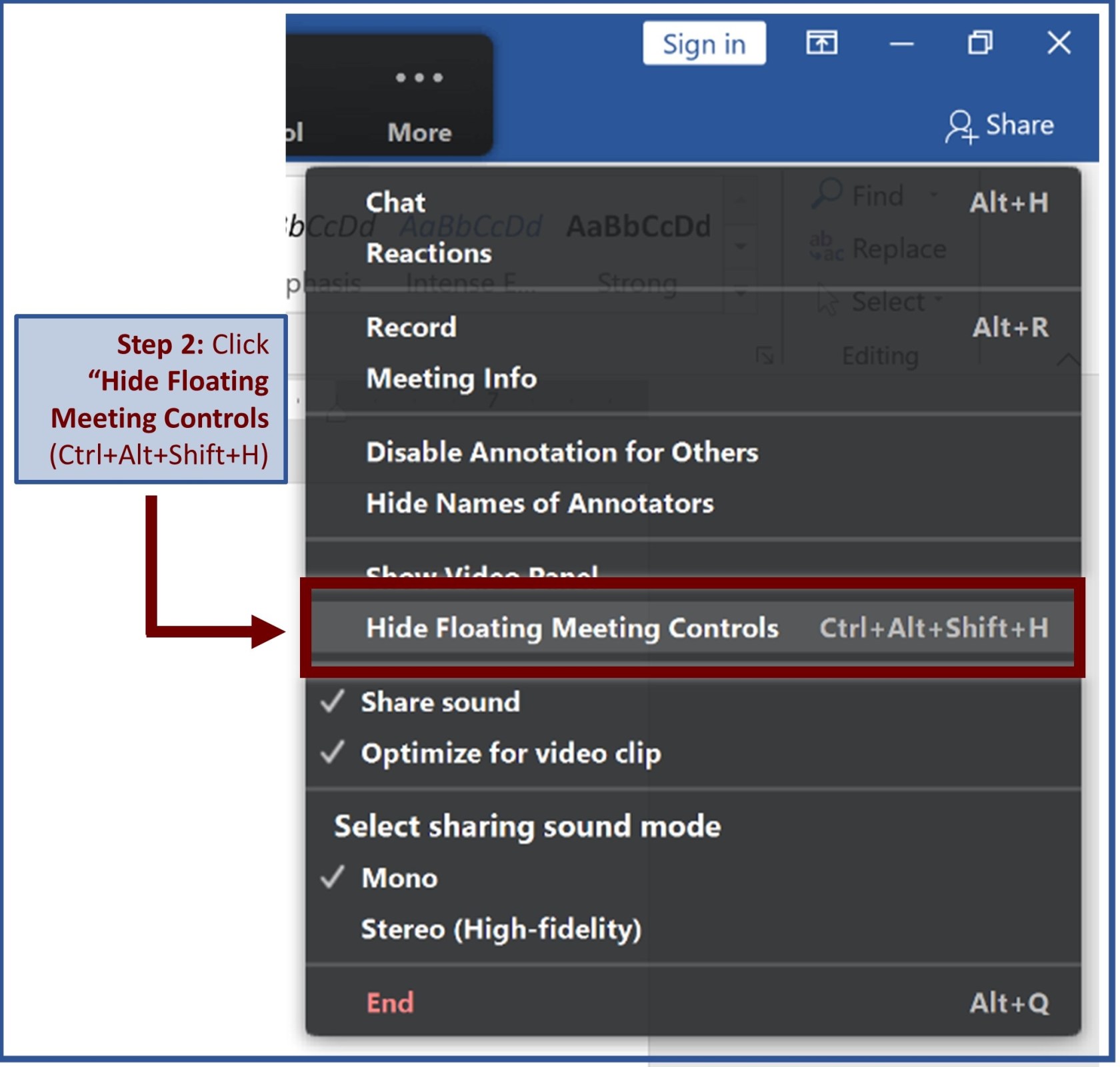 Zoom Tip: how to hide those pesky grey boxes during screen sharing.